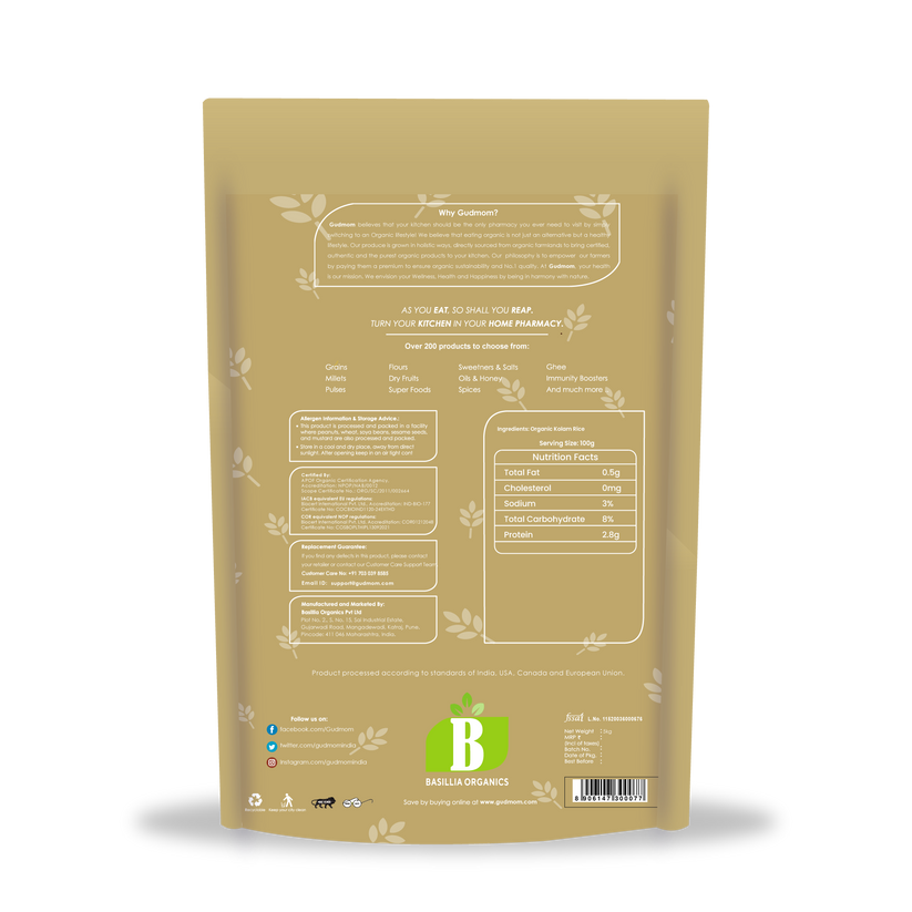 Organic Kolam Rice 5 Kg – Gudmom